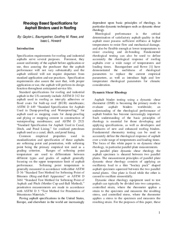 (PDF) Based Specifications for Asphalt Binders used in Roofing By