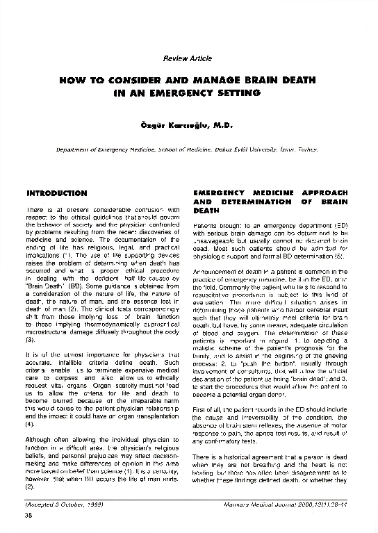 (PDF) How to Consider and Manage Brain Death in an Emergency Setting
