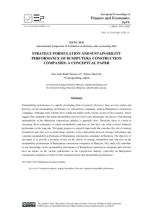 (PDF) Strategy Formulation and Sustainability Performance of Bumiputera ...