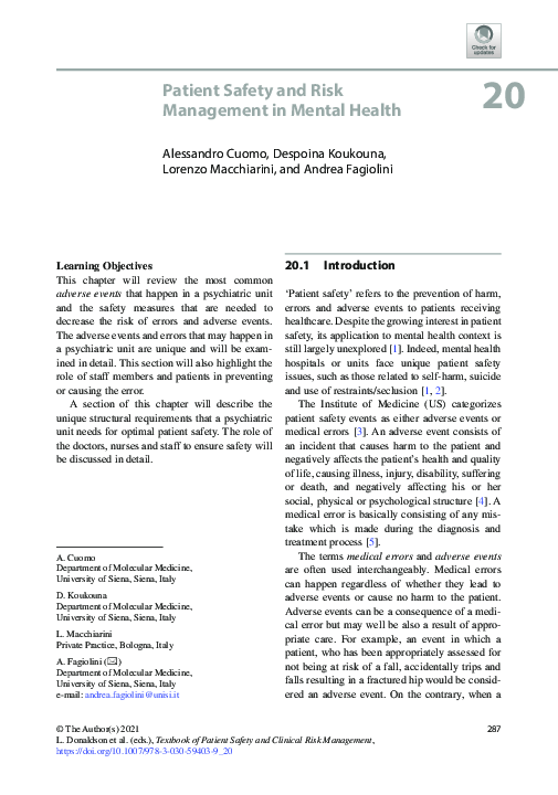 (PDF) Patient Safety and Risk Management in Mental Health