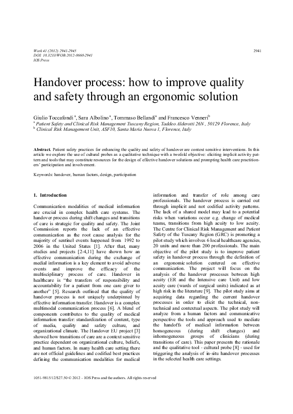 (PDF) Handover process: how to improve quality and safety through an ...
