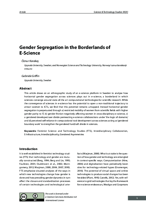 (PDF) Gender Segregation in the Borderlands of E-Science