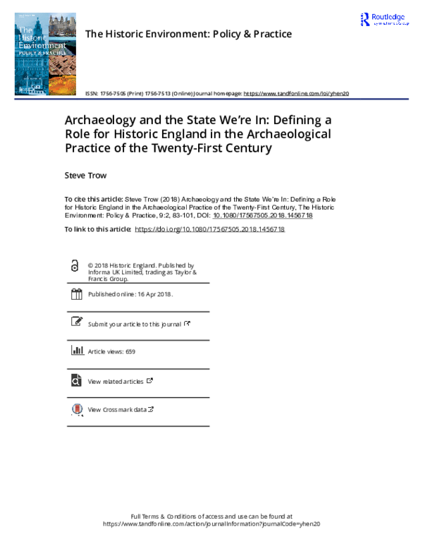 (PDF) Archaeology and the State We’re In: Defining a Role for Historic ...