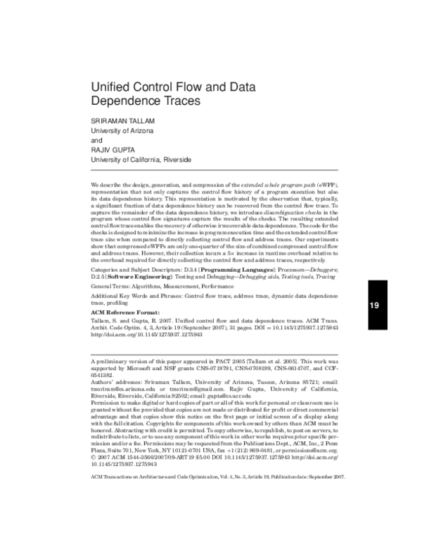 (PDF) Unified control flow and data dependence traces