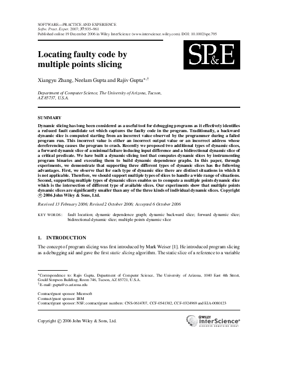 (PDF) Locating faulty code by multiple points slicing