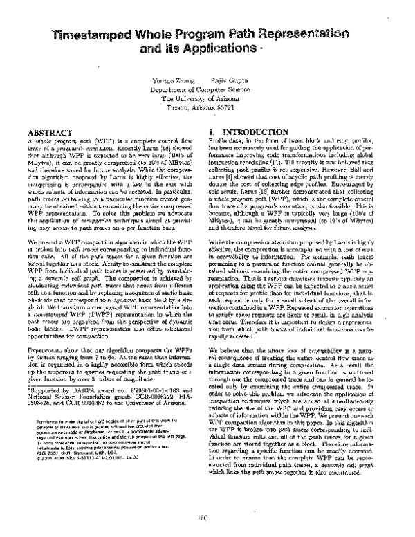 (PDF) Timestamped whole program path representation and its applications | Rajiv Gupta ...