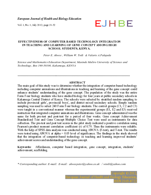 (PDF) Effectiveness of computer based technology integration in ...