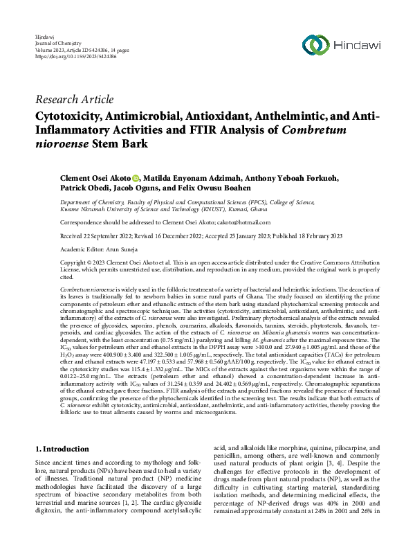 (PDF) Cytotoxicity, Antimicrobial, Antioxidant, Anthelmintic, and Anti-Inflammatory Activities ...