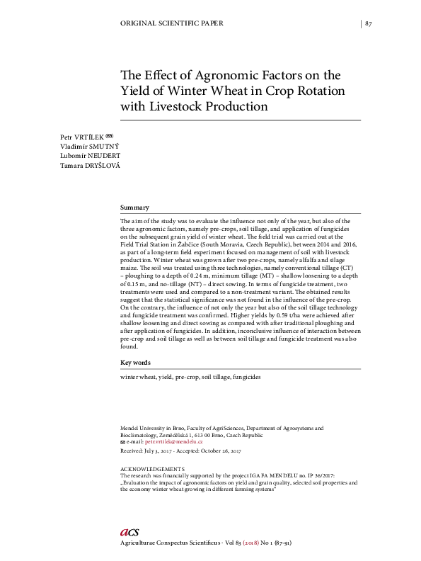 (PDF) The Effect of Agronomic Factors on the Yield of Winter Wheat in Crop Rotation with ...