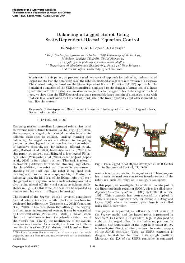 (PDF) Balancing a Legged Robot Using State-Dependent Riccati Equation ...