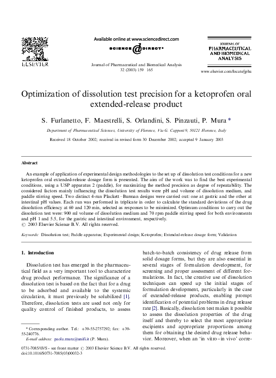 Pdf Optimization Of Dissolution Test Precision For A Ketoprofen Oral Extended Release Product