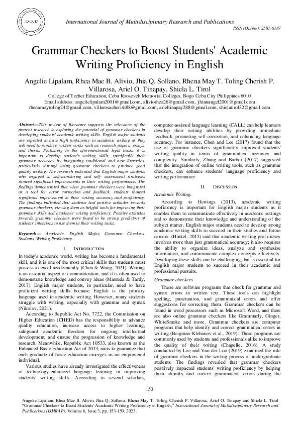(PDF) Grammar Checkers to Boost Students' Academic Writing Proficiency ...