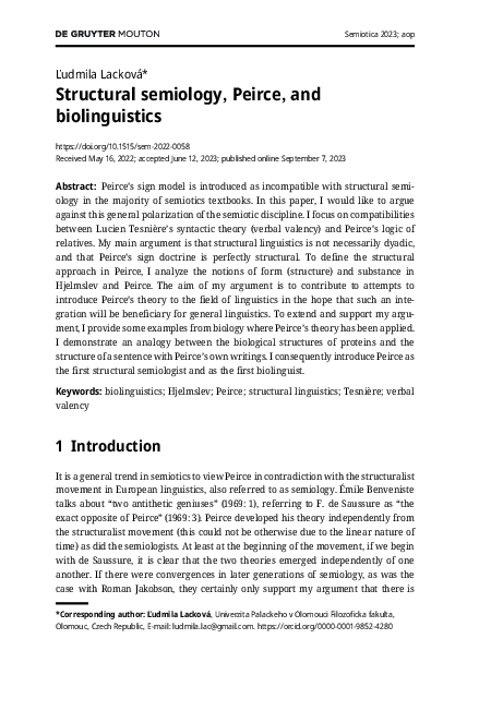 (PDF) Structural semiology, Peirce, and biolinguistics