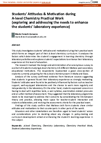 (PDF) Students’ attitudes & motivation during A-level chemistry practical work (exploring and ...