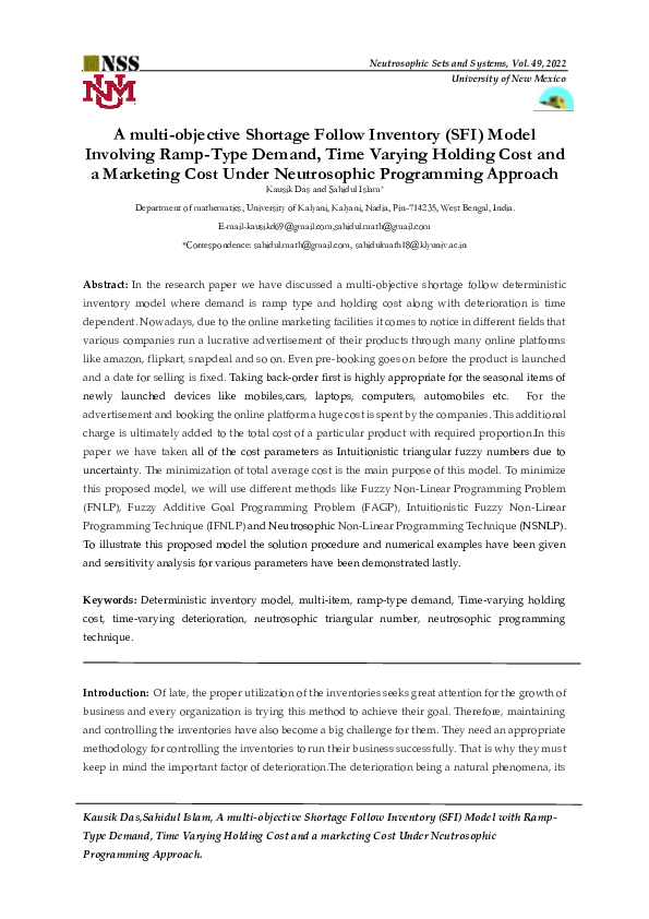 Pdf A Multi Objective Shortage Follow Inventory Sfi Model Involving Ramp Type Demand Time