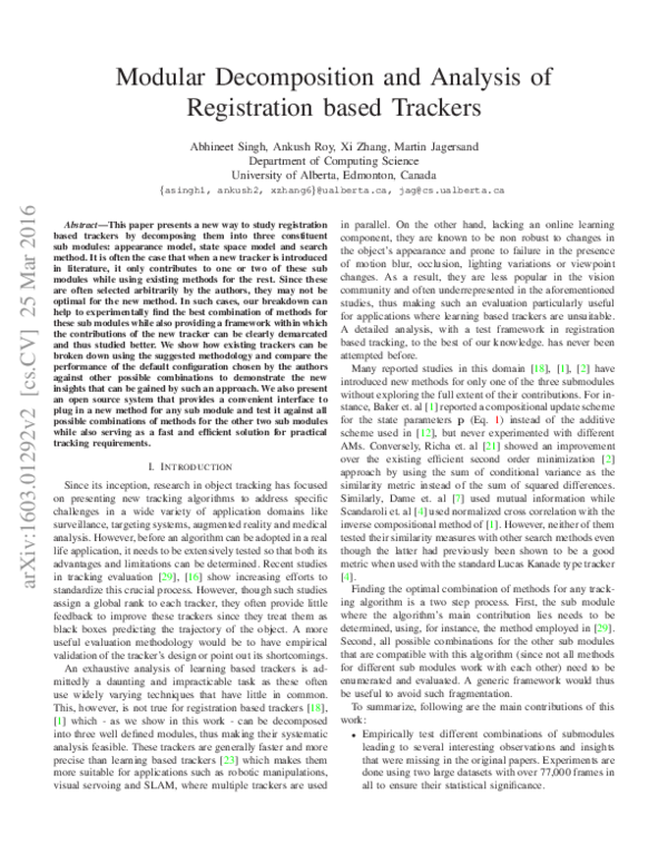 (PDF) Modular Decomposition and Analysis of Registration Based Trackers