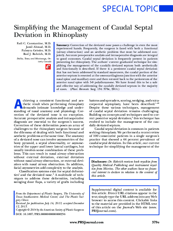 (PDF) Simplifying the Management of Caudal Septal Deviation in Rhinoplasty