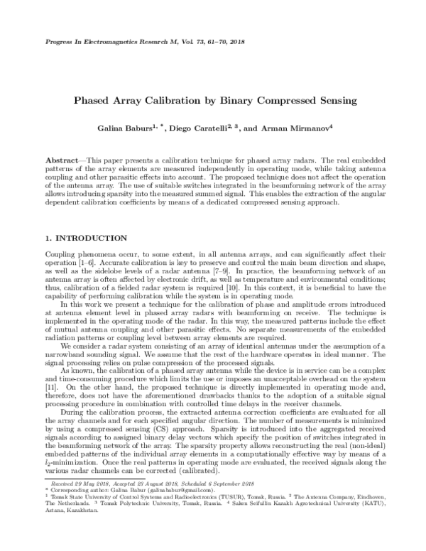 (PDF) Phased Antenna Array Calibration Based on Compressed Sensing Theory