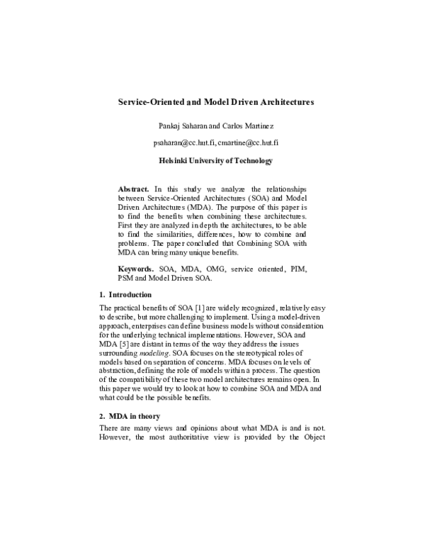 Pdf Service Oriented And Model Driven Architectures Carlos Martinez 