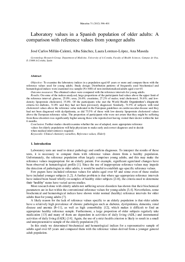 (PDF) Laboratory values in a Spanish population of older adults: A ...