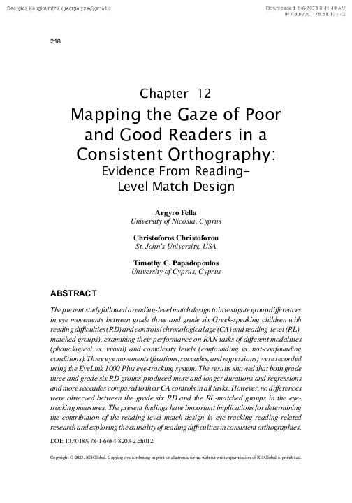 (PDF) Mapping the Gaze of Poor and Good Readers in a Consistent Orthography: Evidence From ...
