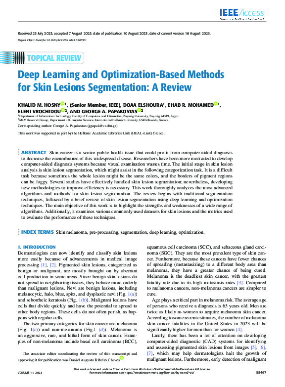 (PDF) Deep Learning and Optimization-Based Methods for Skin Lesions Segmentation: A Review