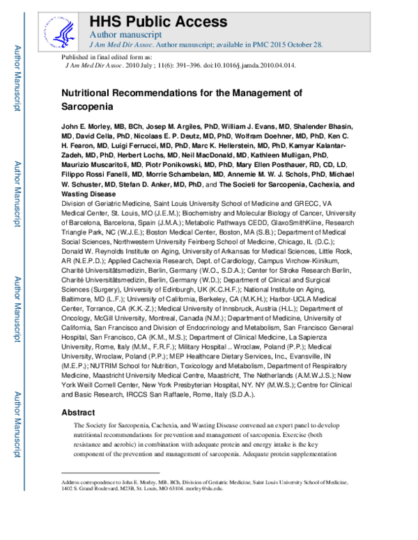 (PDF) Nutritional Recommendations for the Management of Sarcopenia ...
