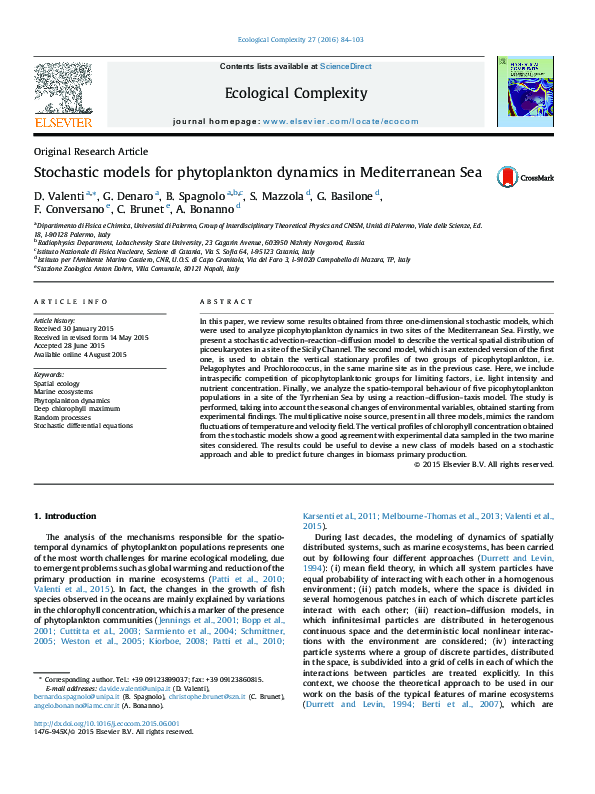 (PDF) Stochastic models for phytoplankton dynamics in Mediterranean Sea