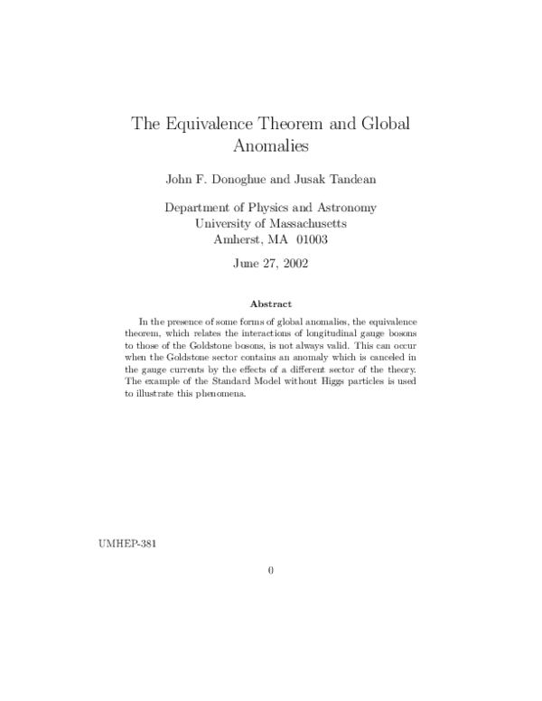 (PDF) The equivalence theorem and global anomalies