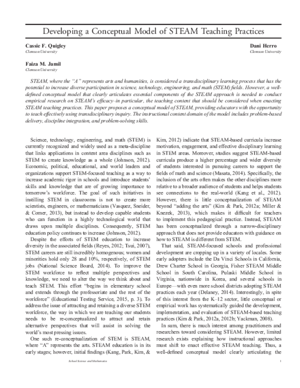 (PDF) Developing a Conceptual Model of STEAM Teaching Practices