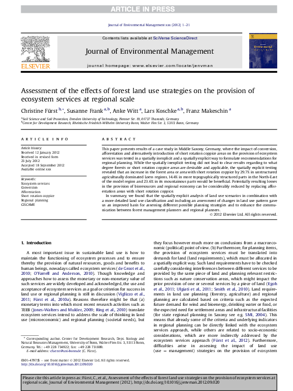 (PDF) Assessment of the effects of forest land use strategies on the provision of ecosystem ...