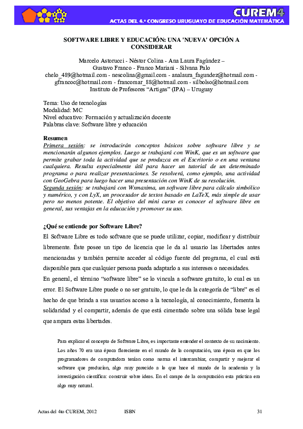 (PDF) Software libre y educación: una 'nueva' opción a considerar
