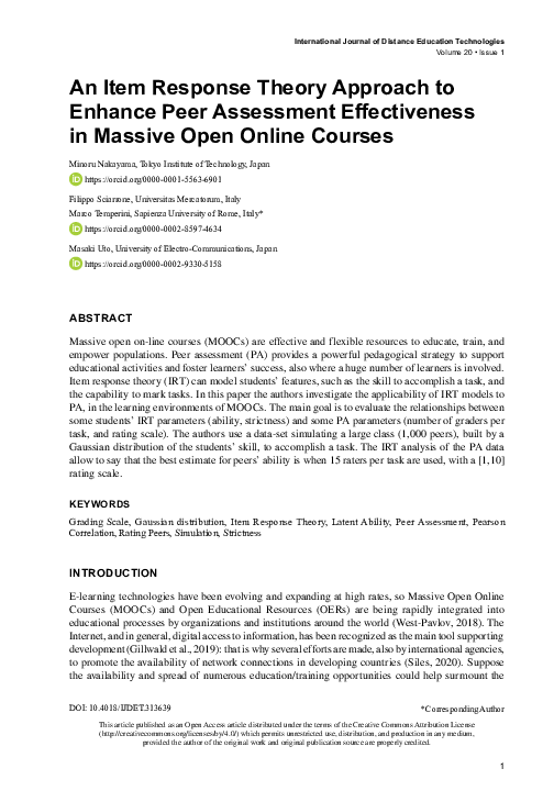 (PDF) An Item Response Theory Approach to Enhance Peer Assessment Effectiveness in Massive Open ...