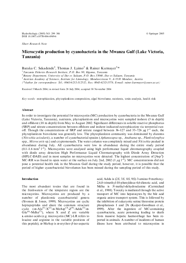 (PDF) Microcystin production by cyanobacteria in the Mwanza Gulf (Lake ...