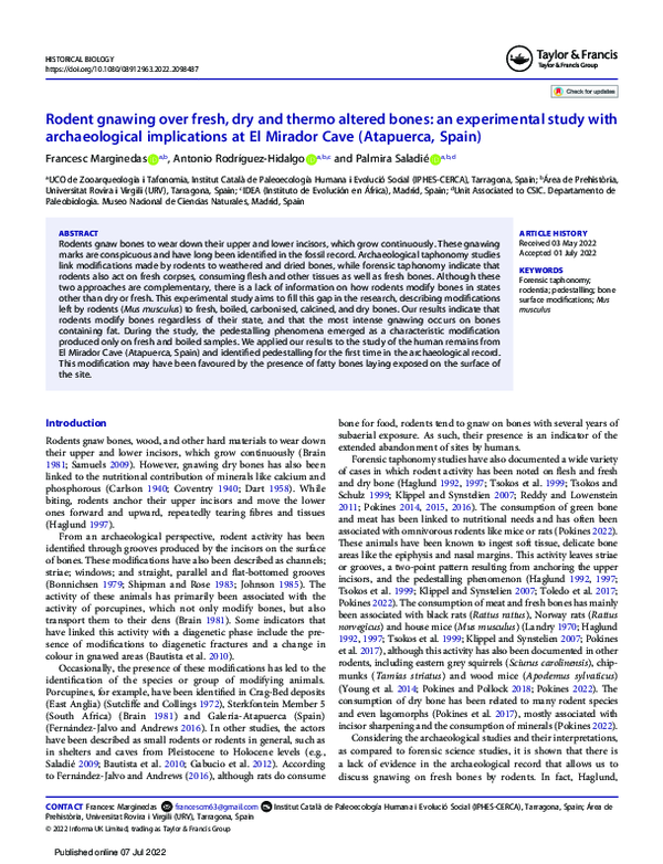 (PDF) Rodent gnawing over fresh, dry and thermo altered bones: an ...