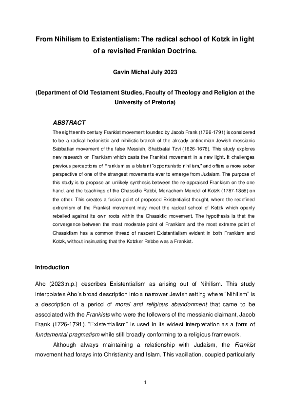 (PDF) From Nihilism to Existentialism: The radical school of Kotzk in ...