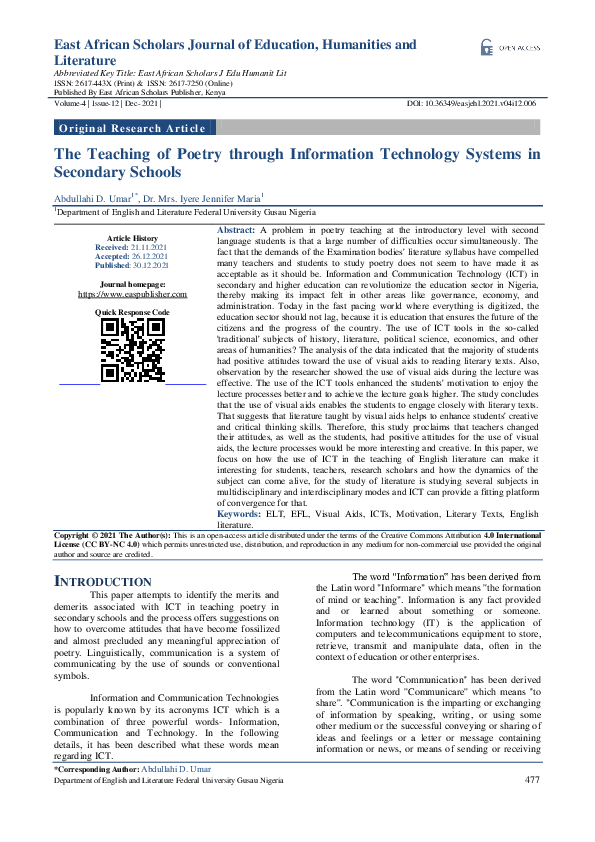 (PDF) The Teaching of Poetry through Information Technology Systems in ...