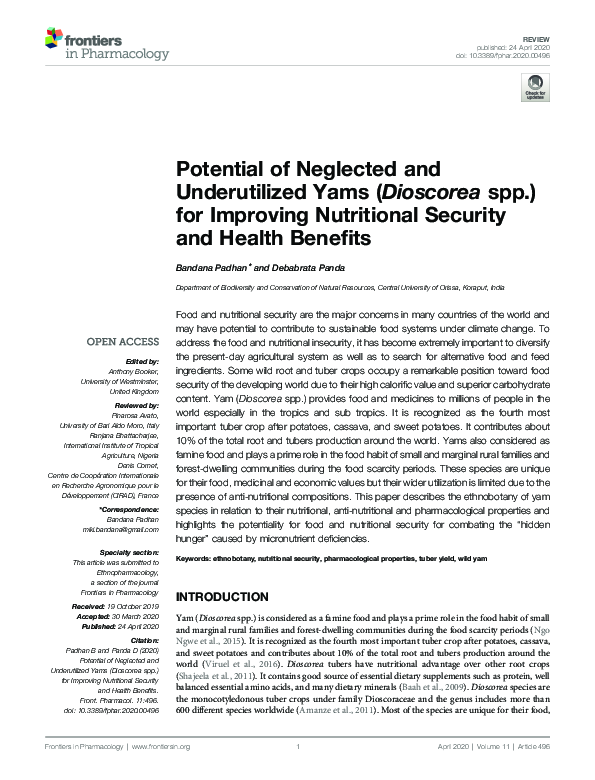 (PDF) Potential of Neglected and Underutilized Yams (Dioscorea spp ...