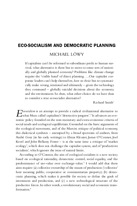 (PDF) Eco-socialism and democratic planning