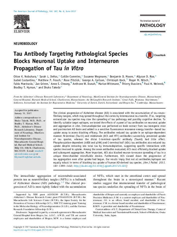 (PDF) Tau Antibody Targeting Pathological Species Blocks Neuronal ...