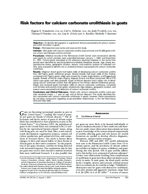 (PDF) Risk factors for calcium carbonate urolithiasis in goats