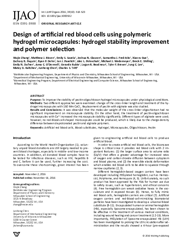 (PDF) Design of artificial red blood cells using polymeric hydrogel ...
