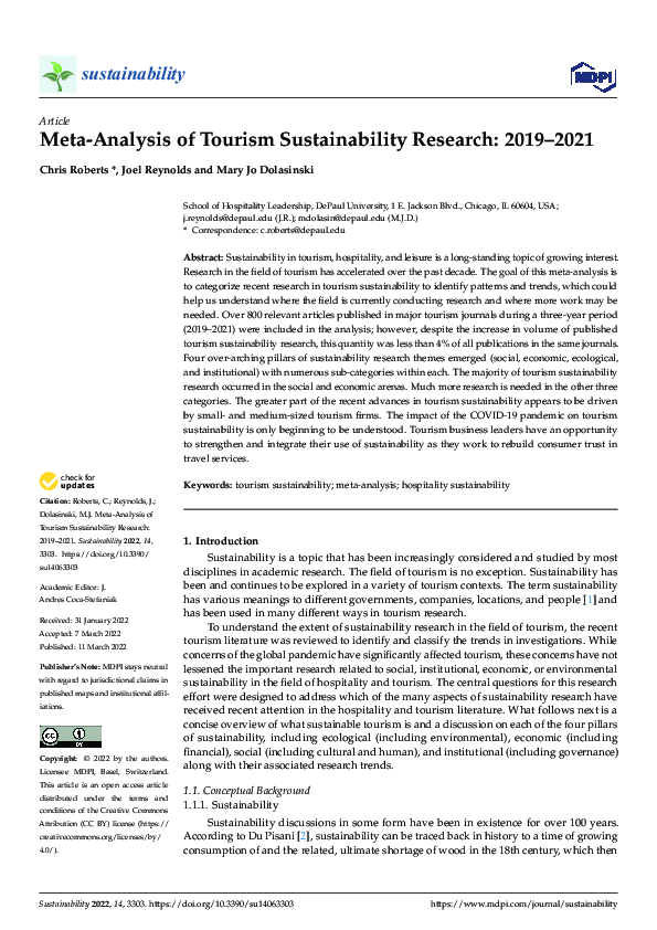 (PDF) Meta-Analysis of Tourism Sustainability Research: 2019–2021