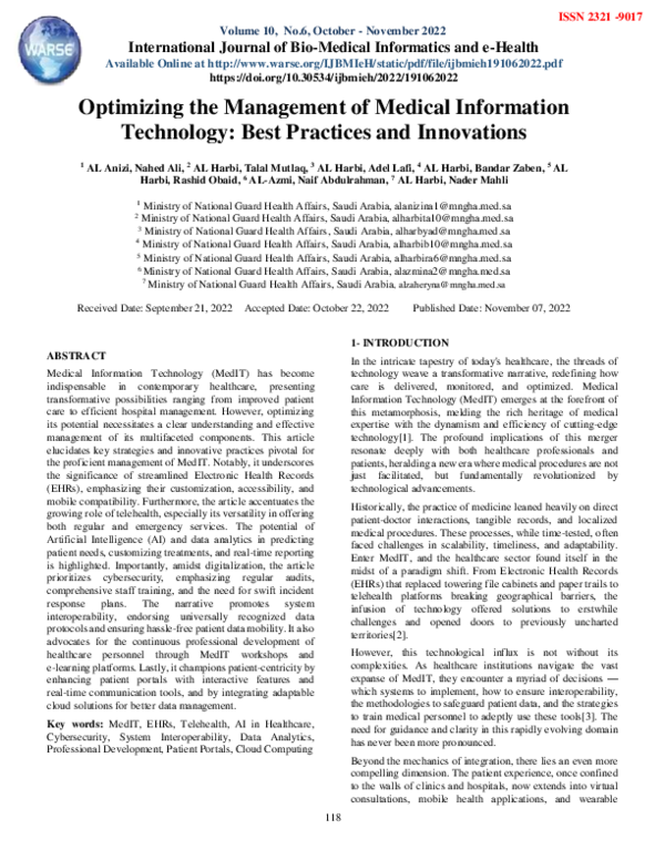 (PDF) Optimizing the Management of Medical Information Technology: Best ...