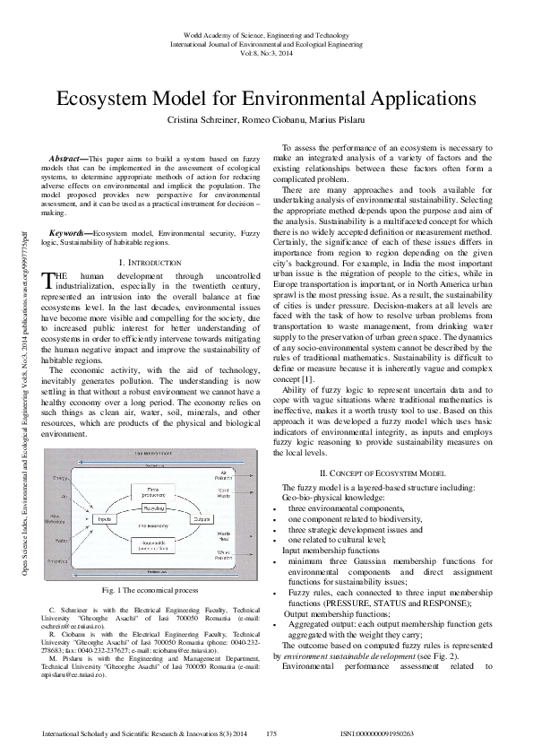 (PDF) Ecosystem Model For Environmental Applications