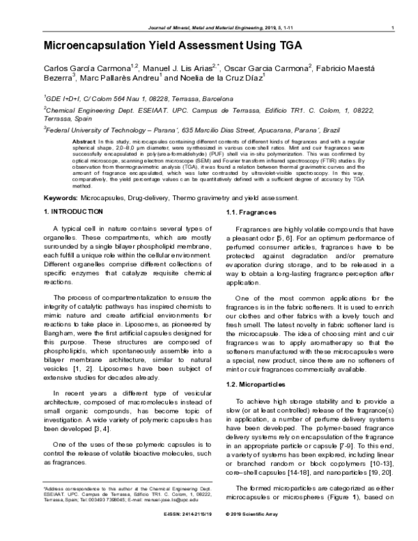 (PDF) Microencapsulation Yield Assessment Using TGA