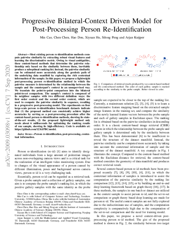 (PDF) Progressive Bilateral-Context Driven Model for Post-Processing Person Re-Identification
