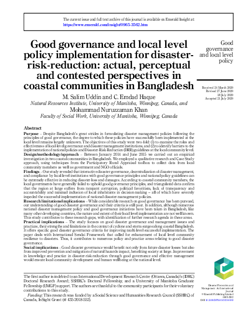 (PDF) Good governance and local level policy implementation for ...