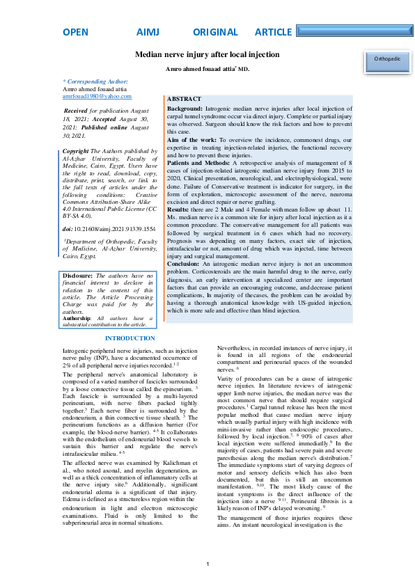 (PDF) Median nerve injury after local injection | Amro Attia - Academia.edu