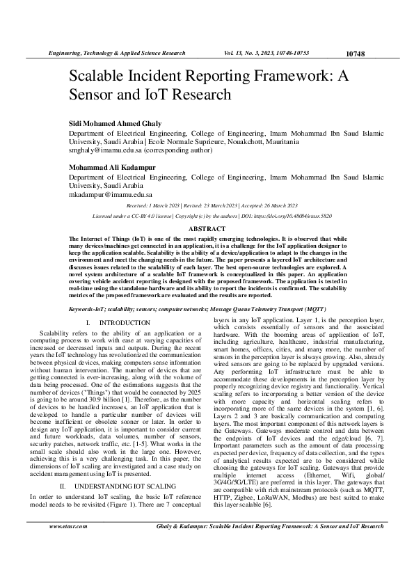 (PDF) Scalable Incident Reporting Framework: A Sensor and IoT Research